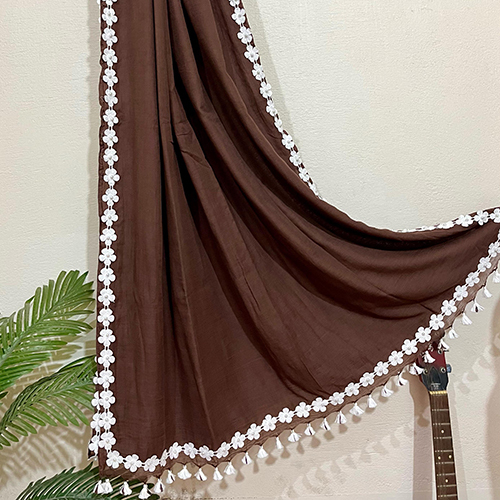 Different Available 100% Pure Mull Cotton Flower Border Brown Color ...
