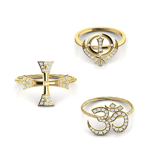 Religious Symbol Diamond Ring - Emerald Cut Natural Diamond, I3 Clarity ...