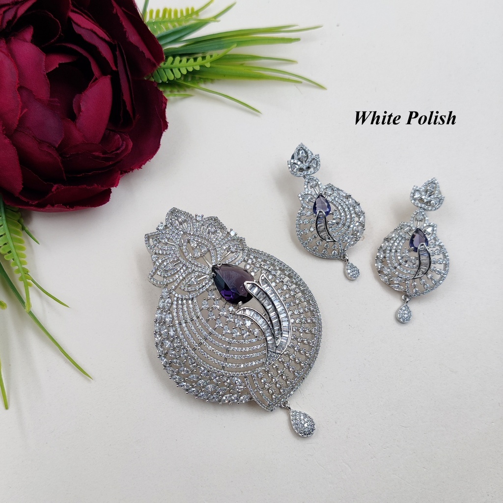 Classic Allure Shiny American Diamond Locket Set - Zircon, Copper Alloy ...