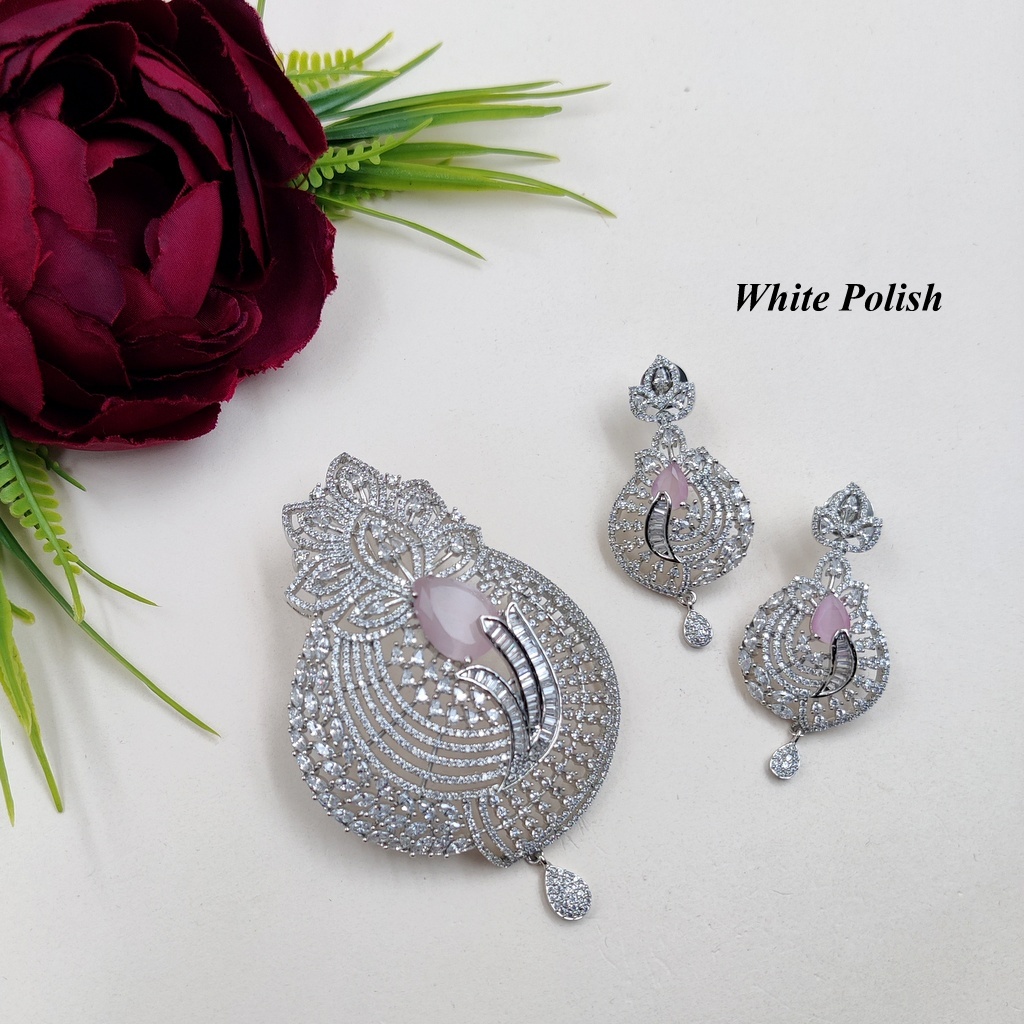 Classic Allure Shiny American Diamond Locket Set - Zircon, Copper Alloy ...