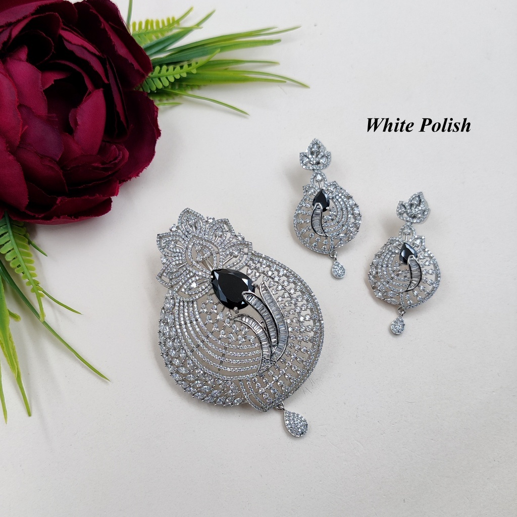 Classic Allure Shiny American Diamond Locket Set - Zircon, Copper Alloy ...