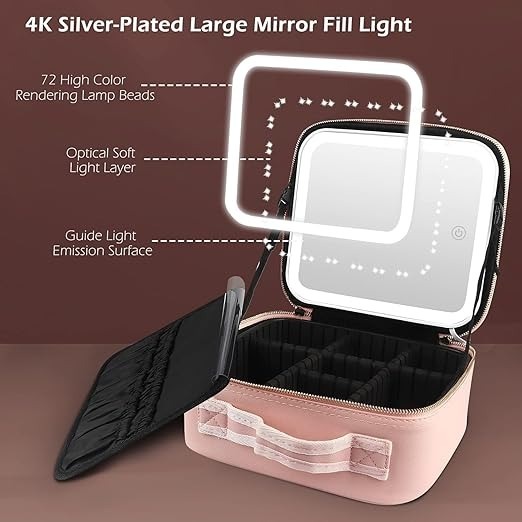 Mitsico Travel Makeup Bag With Led Lighted Mirror 3 Color Setting ...