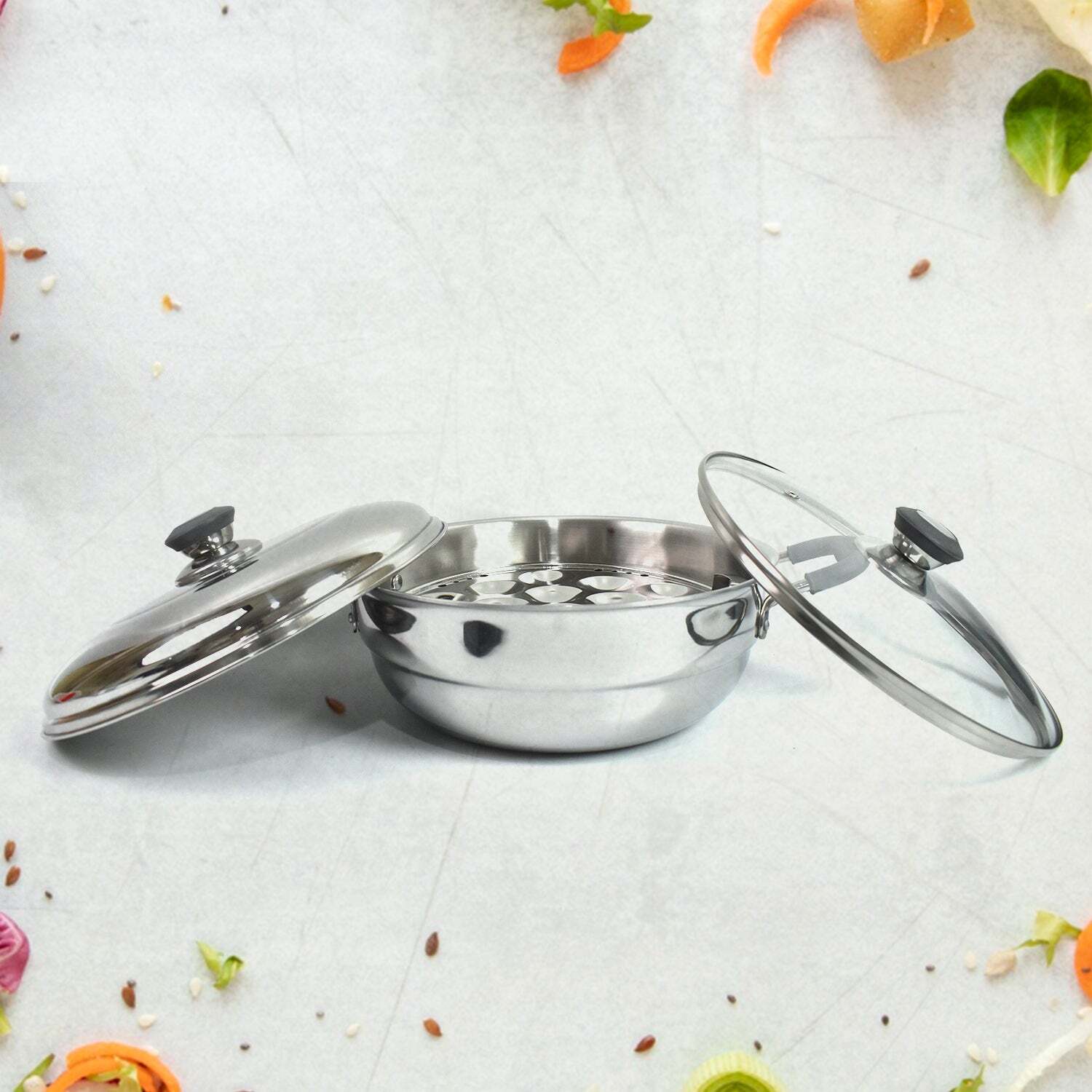 Stainless Steel Triply Multi Kadai Idli, Dhokla, Patra, Mini Idli ...