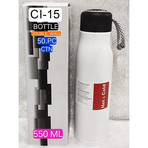 Ci-15 Double Wall Water Bottle - 550ml Capacity, Stainless Steel Material, Elegant White Color ...