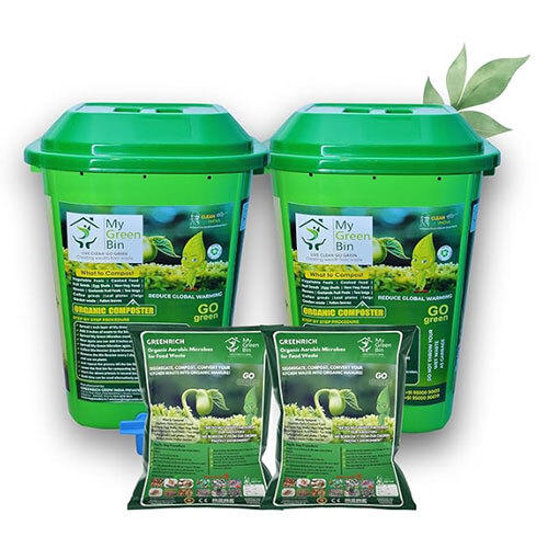 Bio Compost Bin 50 Lit1 Set (2 Bins) + 10lit Microbes - Color: Green at ...