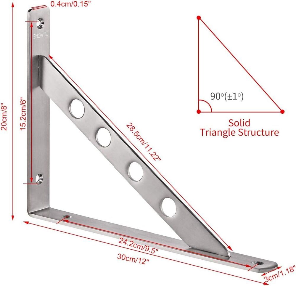 12", 2 Pcs Stainless Steel Heavy Duty L Shaped Brackets Shelf Bracket ...