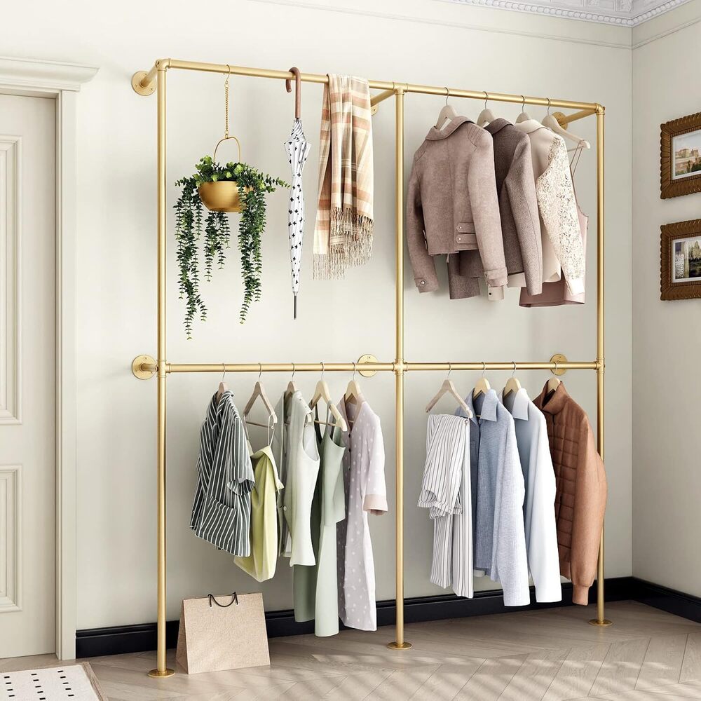 Gold Wall Clothing Rack Wall Mount Clothes Rack,heavy Duty Pipe ...