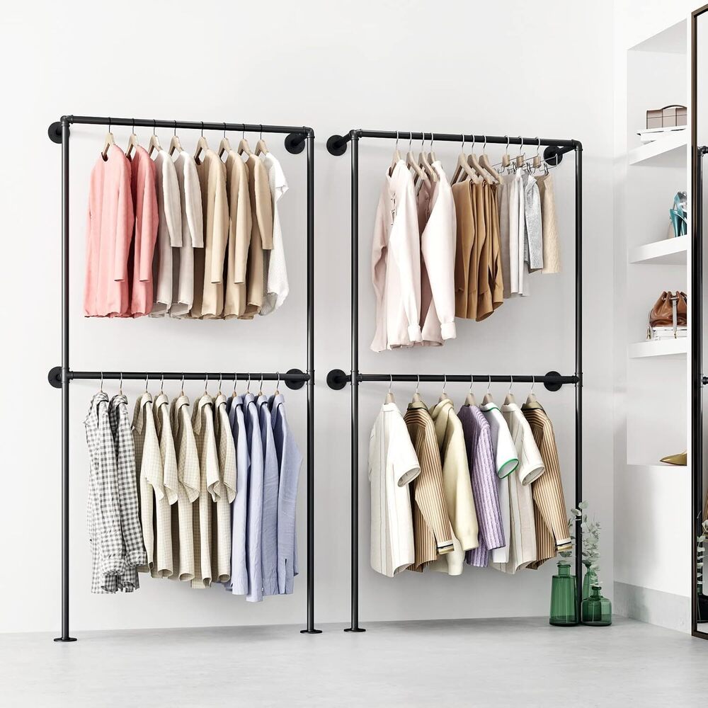 Pipe Clothing Rack Wall Mounted Garment Rack,black Clothes Rack Retail ...