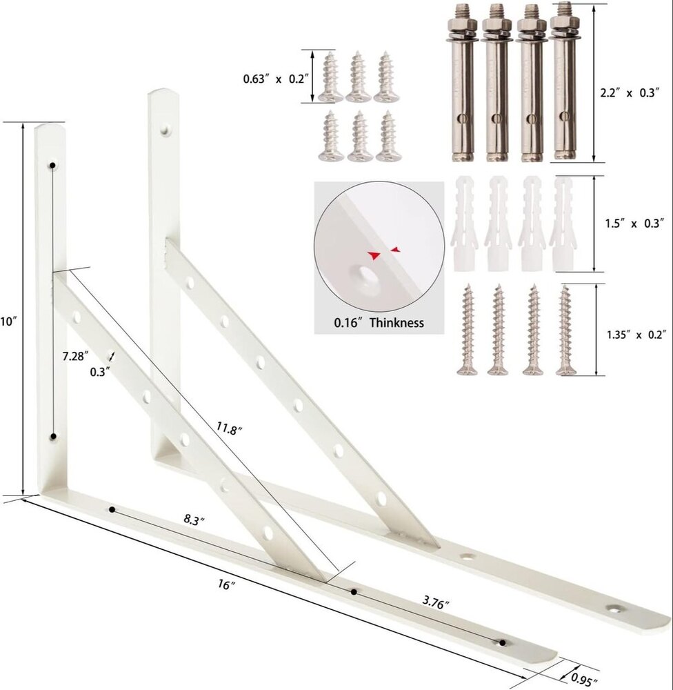 16 Inch, Heavy Duty 90 Degree Floating Wall Shelves Brackets Triangle ...