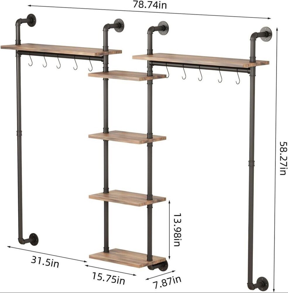 Industrial Pipe Clothes Rack,wall Mounted Pipes Clothes Racks With Four ...