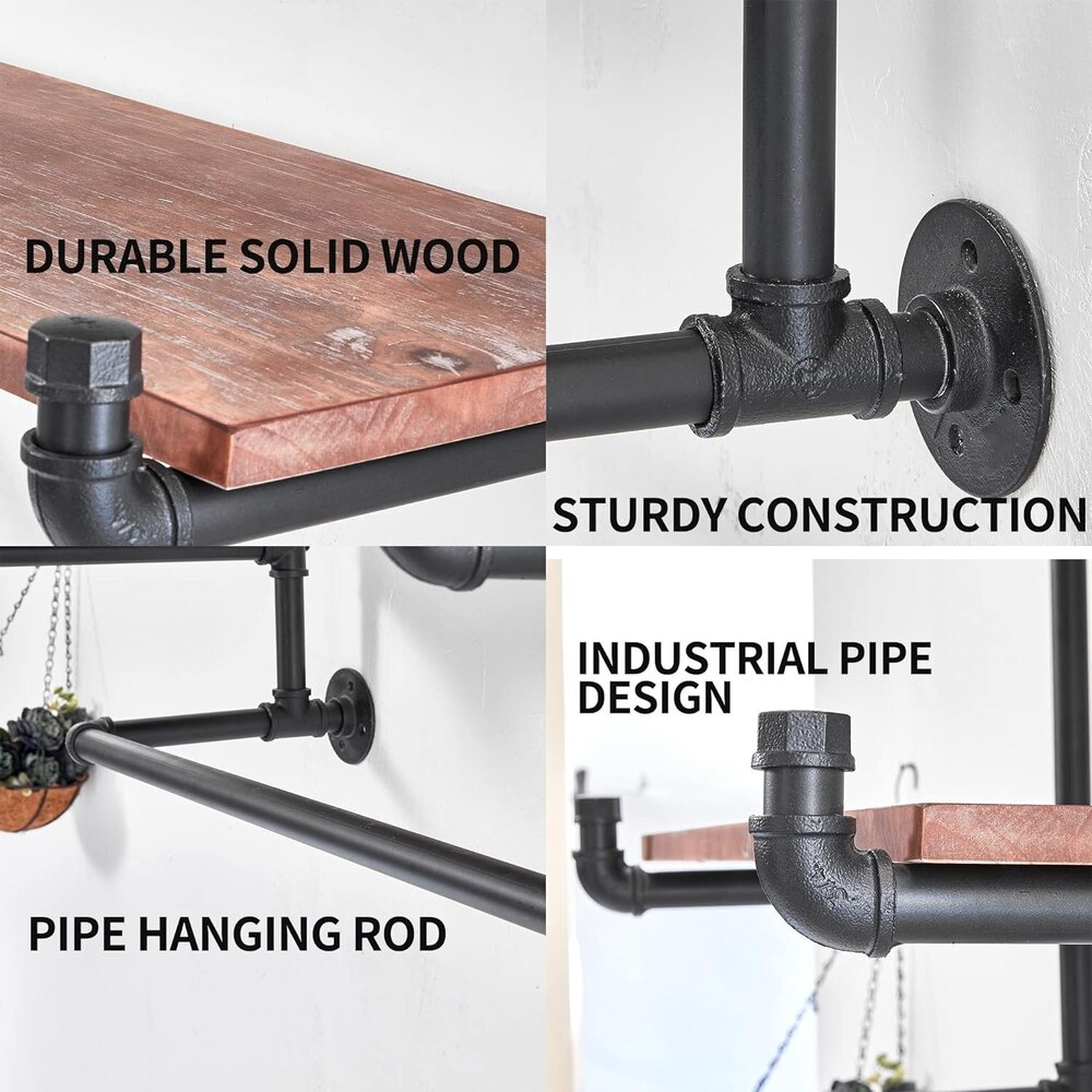 30in Industrial Pipe Clothing Rack,2-tier Wall Mounted Clothes Rack ...