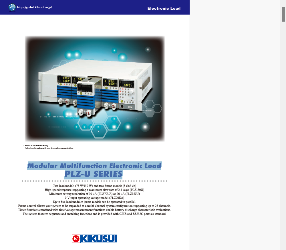 Kikusui Modular Multifunction Electronic Load Plz-u Series at Best ...