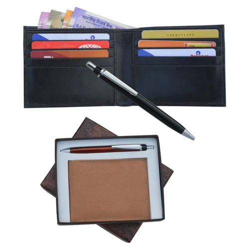 Mens Wallet Metal Ball Pen Cardboard Box Set - Color: Brown & Black at ...