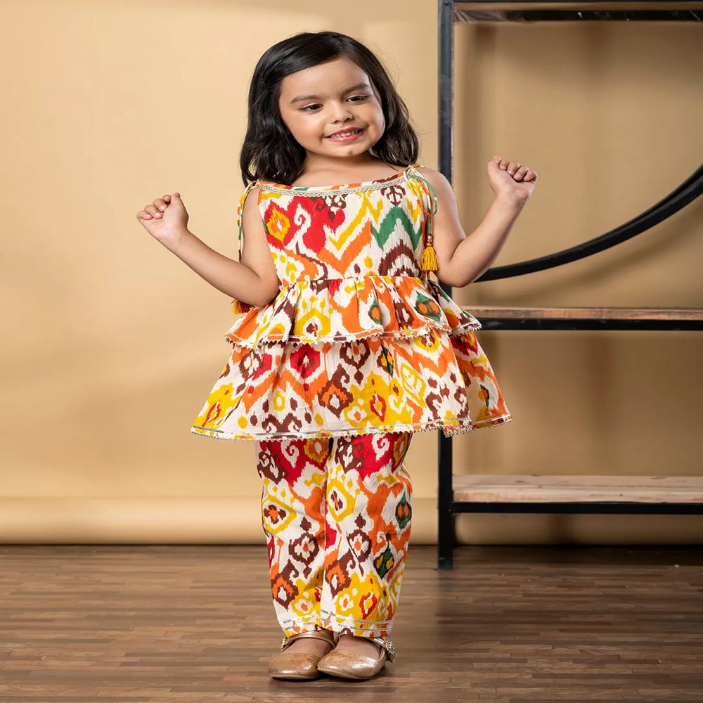 Frock Style Cotton Fabric Orange Color Kurti With Palazzo at 696.20 INR ...