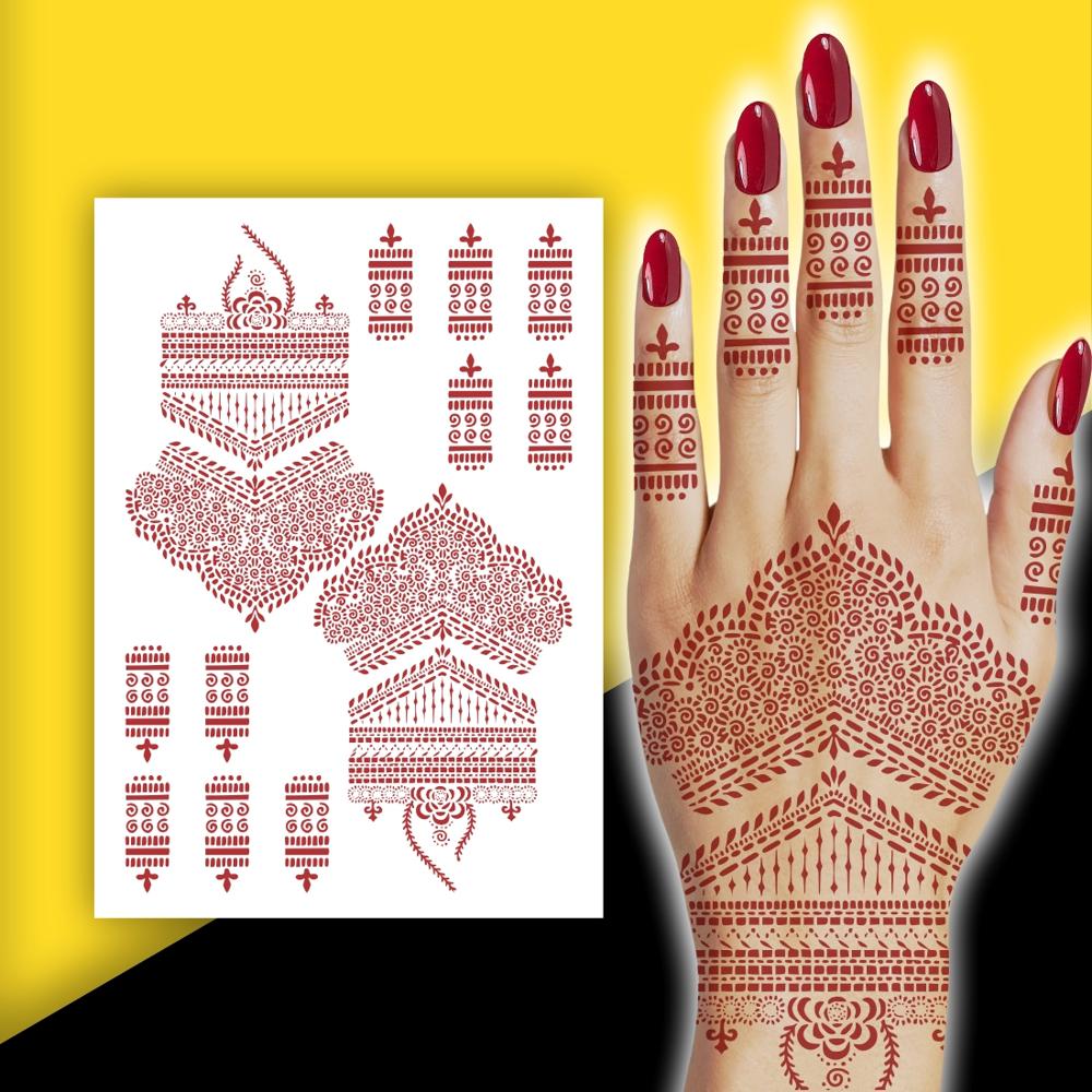 Full Hand Mehndi Flower Temporary Body Tattoo Sticker - Color: Red at ...
