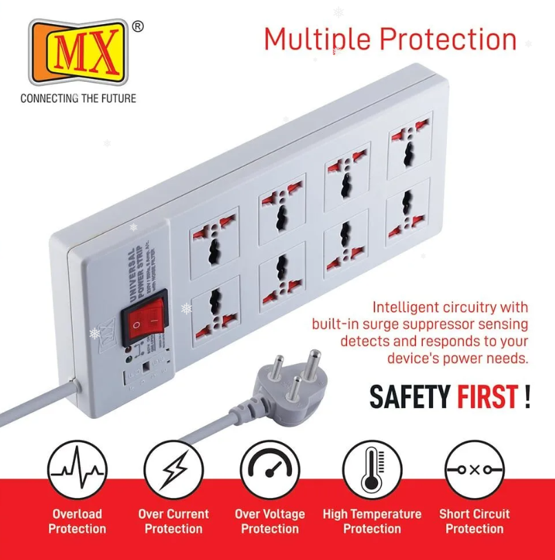 Mx Power Strip With 8 Universal Socket, Master Switch, Power Indicator ...
