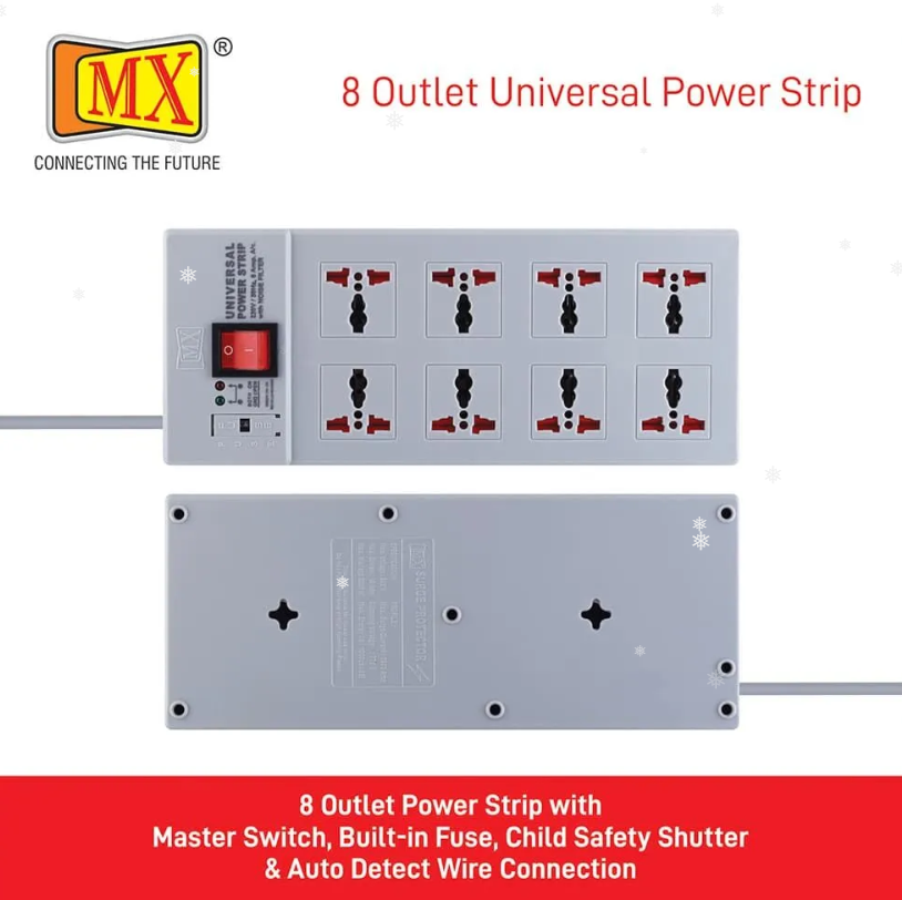 Mx Power Strip With 8 Universal Socket, Master Switch, Power Indicator ...