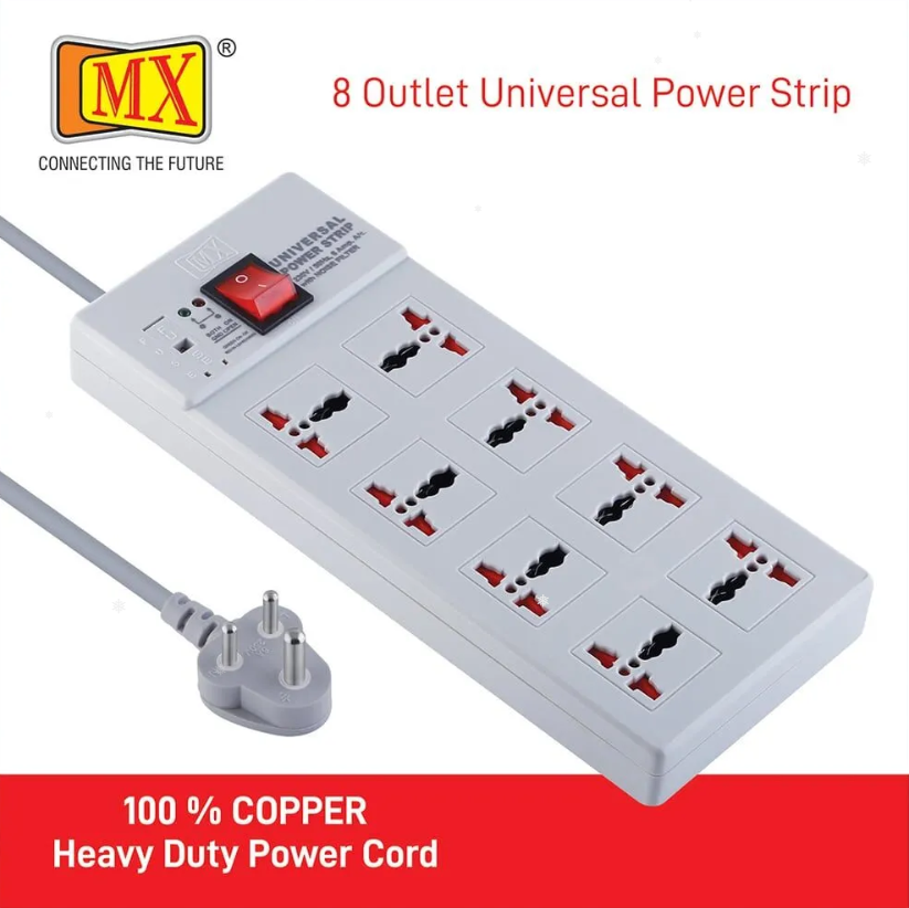 Mx Power Strip With 8 Universal Socket, Master Switch, Power Indicator ...