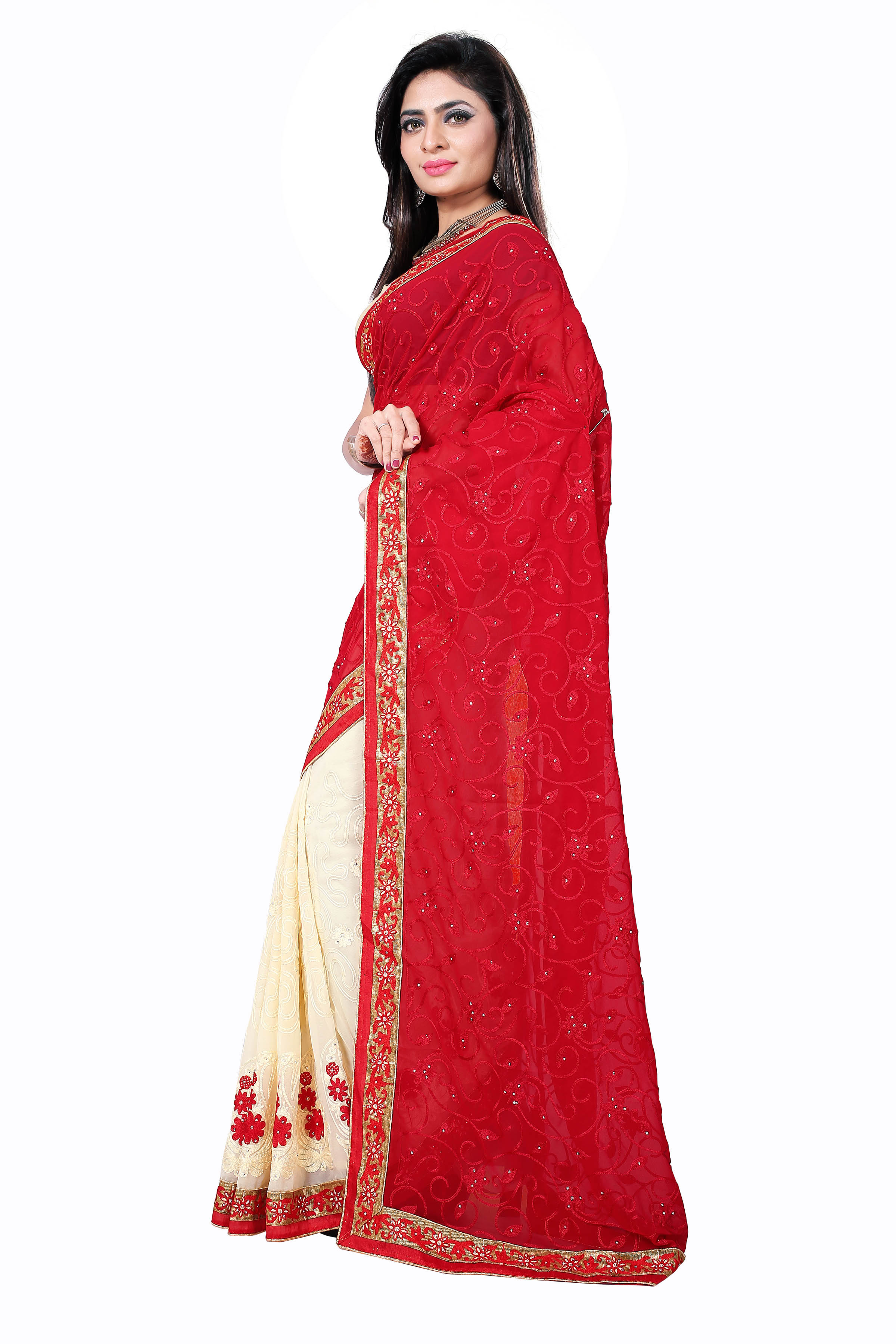 Red Embroidery Saree at Best Price in Surat, Gujarat | Arsh Impex