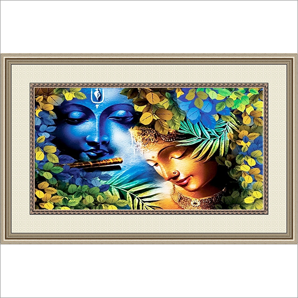 Blue Golden Radha Krishna Painting - Wooden Frame, 20x14 Inch Size ...