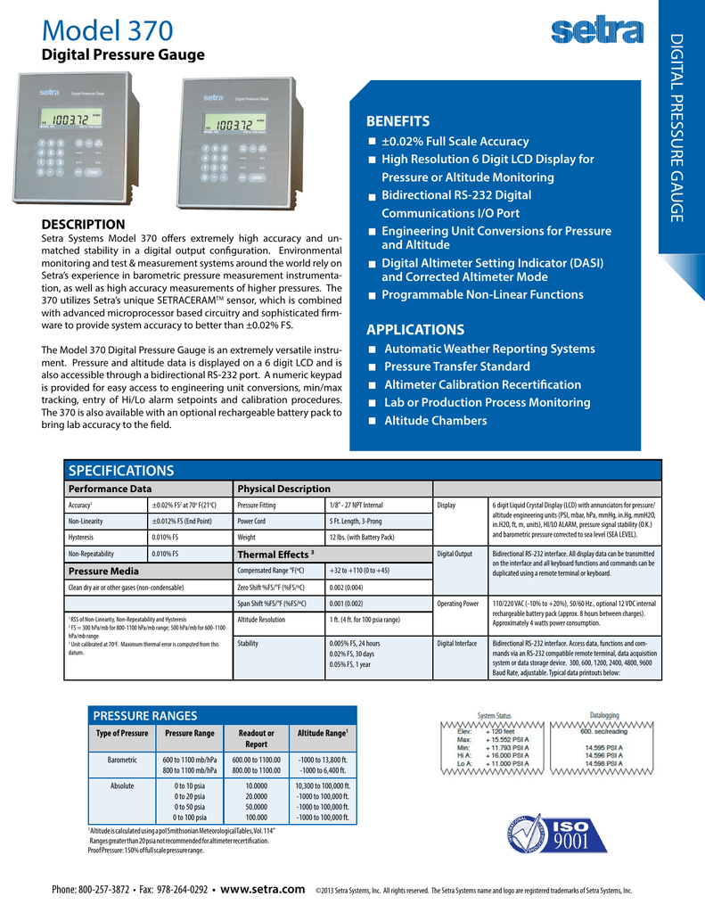 Setra 370 Digital Pressure Gauge at 280000.00 INR in Delhi | Enviro ...