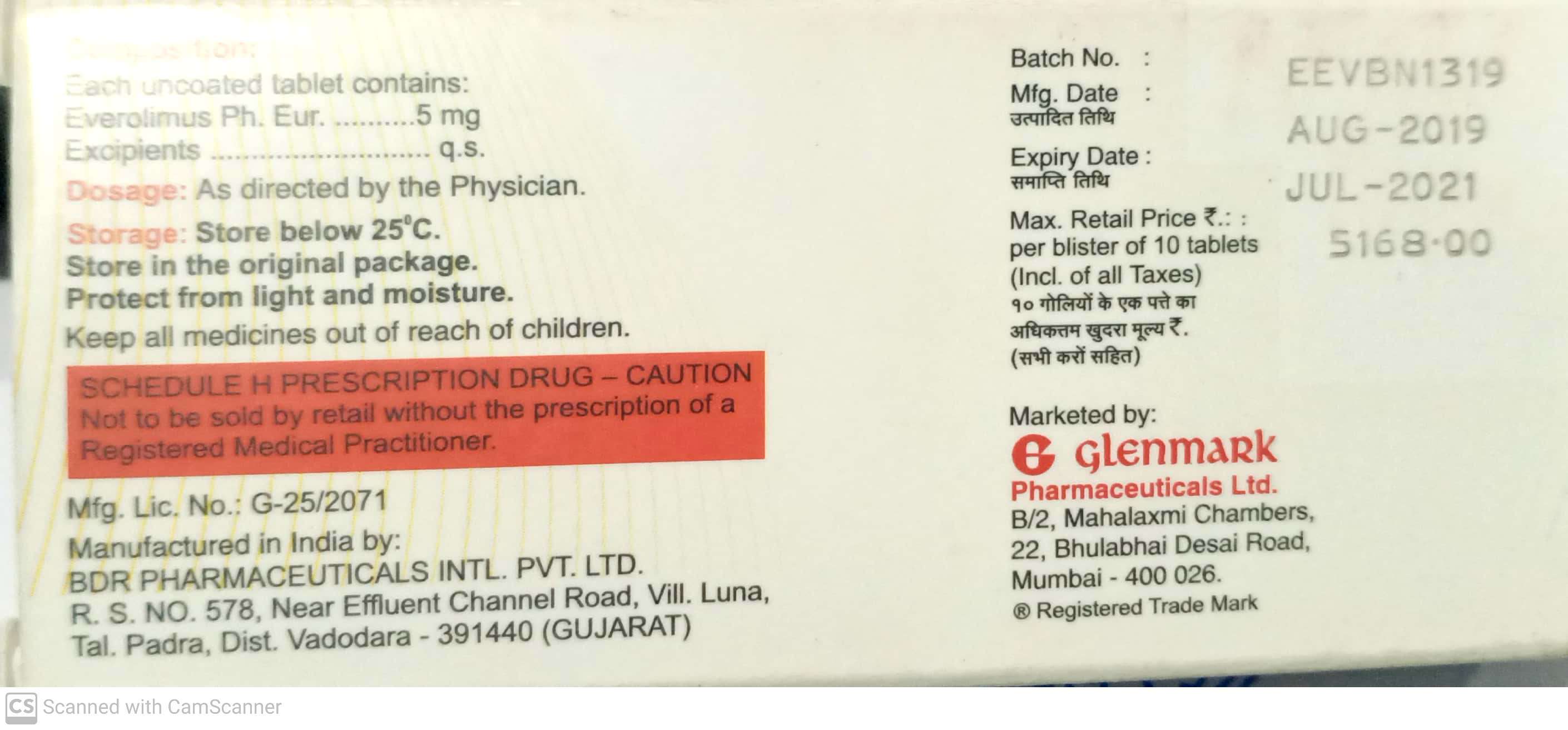 Evermil 5mg at 5168.00 INR in Mumbai, Maharashtra | Distinct Lifecare