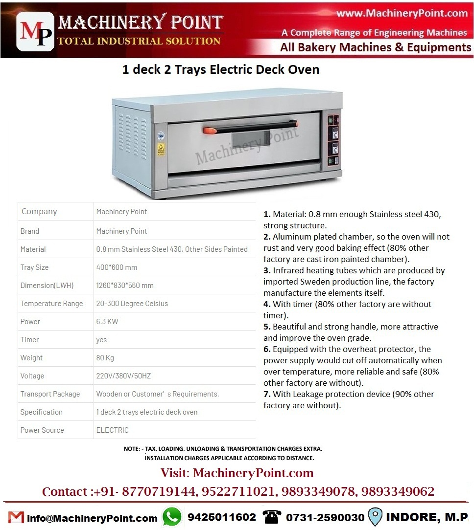 1 Deck 2 Tray Electric Deck Oven at 62500.00 INR in Indore | Machinery ...
