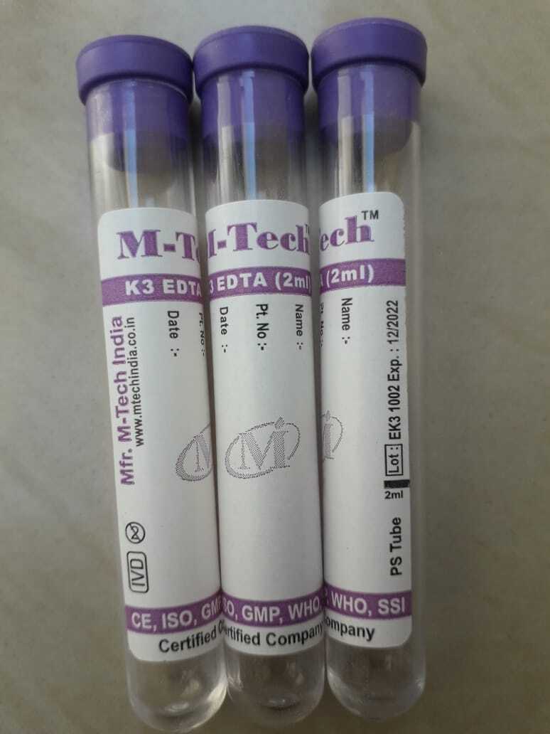 K3 Edta Non Vacuum Blood Collection Tubes - Pp Material, Sizes: 12.4 X ...