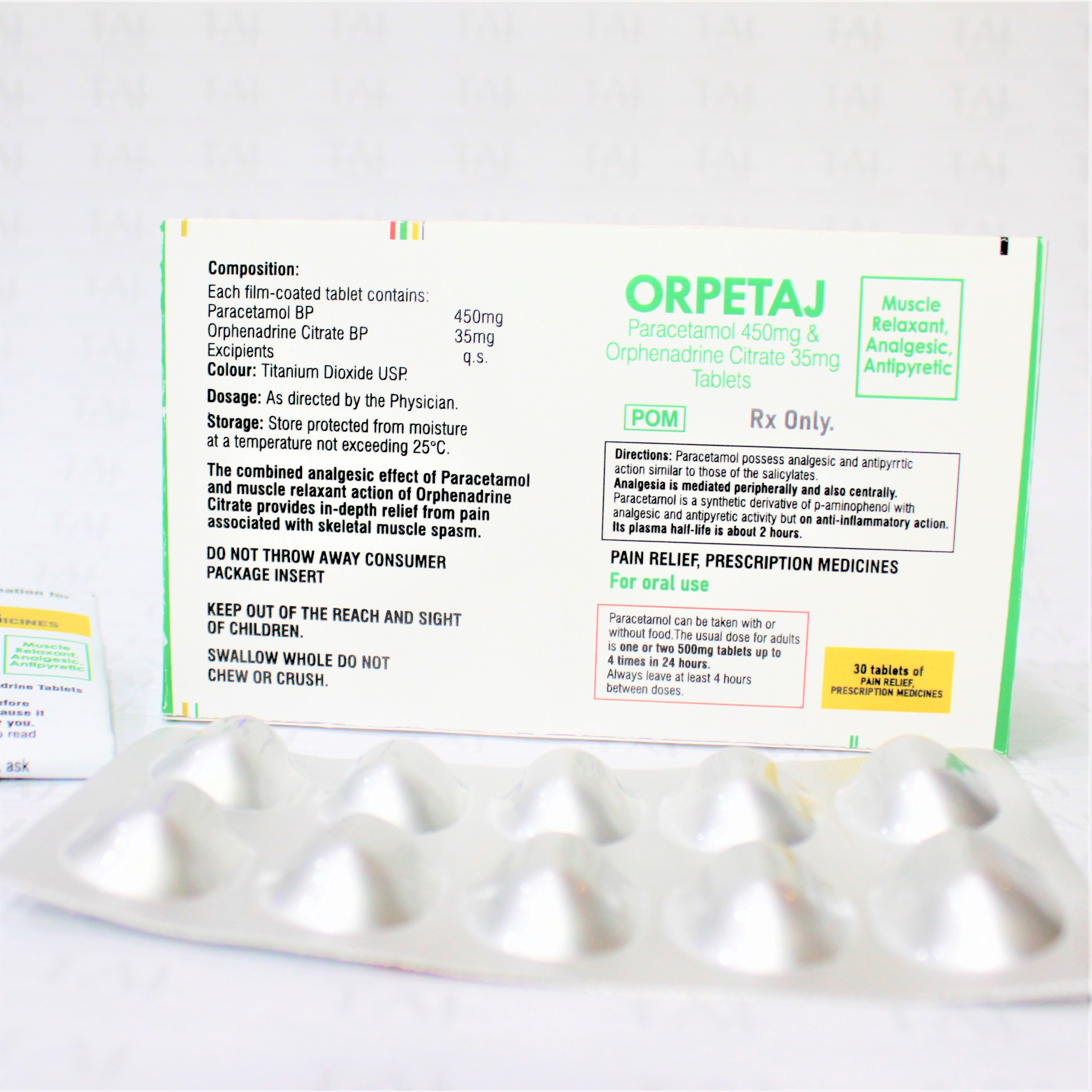 Paracetamol And Orphenadrine Tablets 450mg35mg General Medicines at ...
