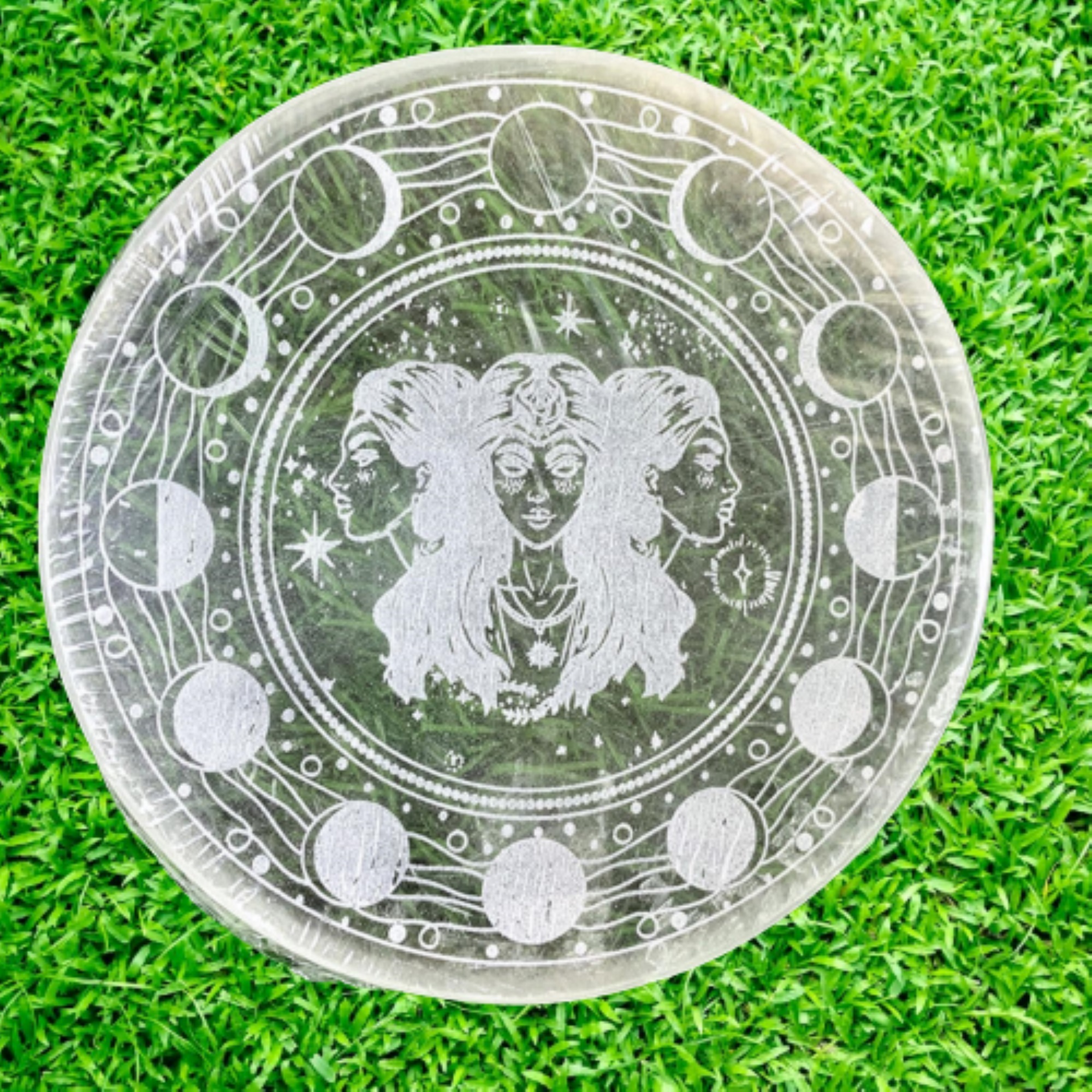 Natural Selenite Charging Plate With Moon Phases Symbol - High Quality ...