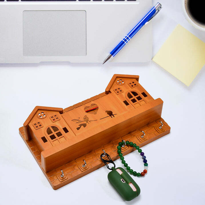 6 Hooks House Design Wooden Keys Stand - Eco-friendly Plastic, 17x7x29 ...