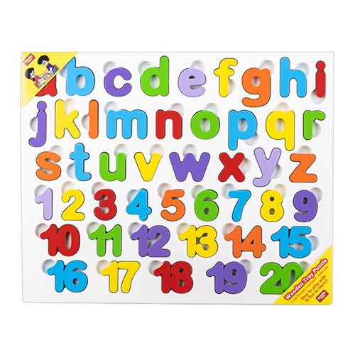 Wooden Alphabet And Number Puzzle - 1 To 20 Pieces, Multicolor With ...
