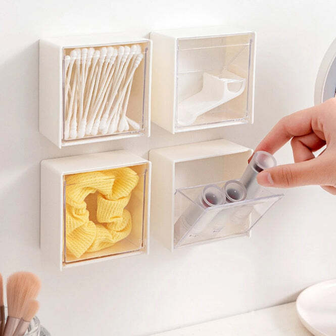Wall Mounted Flip Storage Box - White Plastic, 9x5x9 Cm | Ideal For ...
