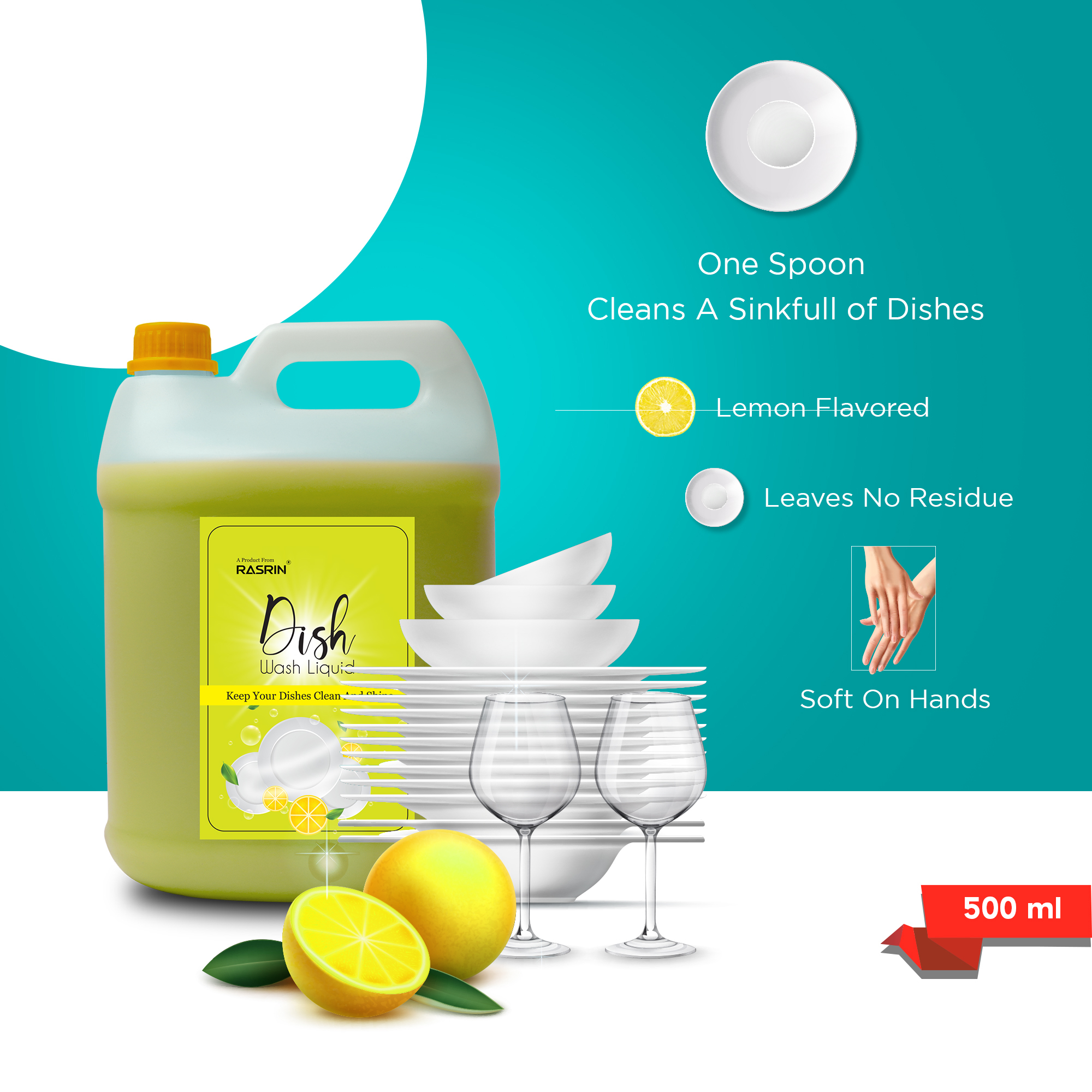 Rasrin Dish Wash Lemon 5 Lt Effective Dish Washing Liquid Wash Basin ...