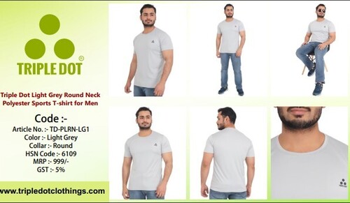 Triple Dot Light Grey Round Neck T Shirt - Age Group: Adult at Best ...