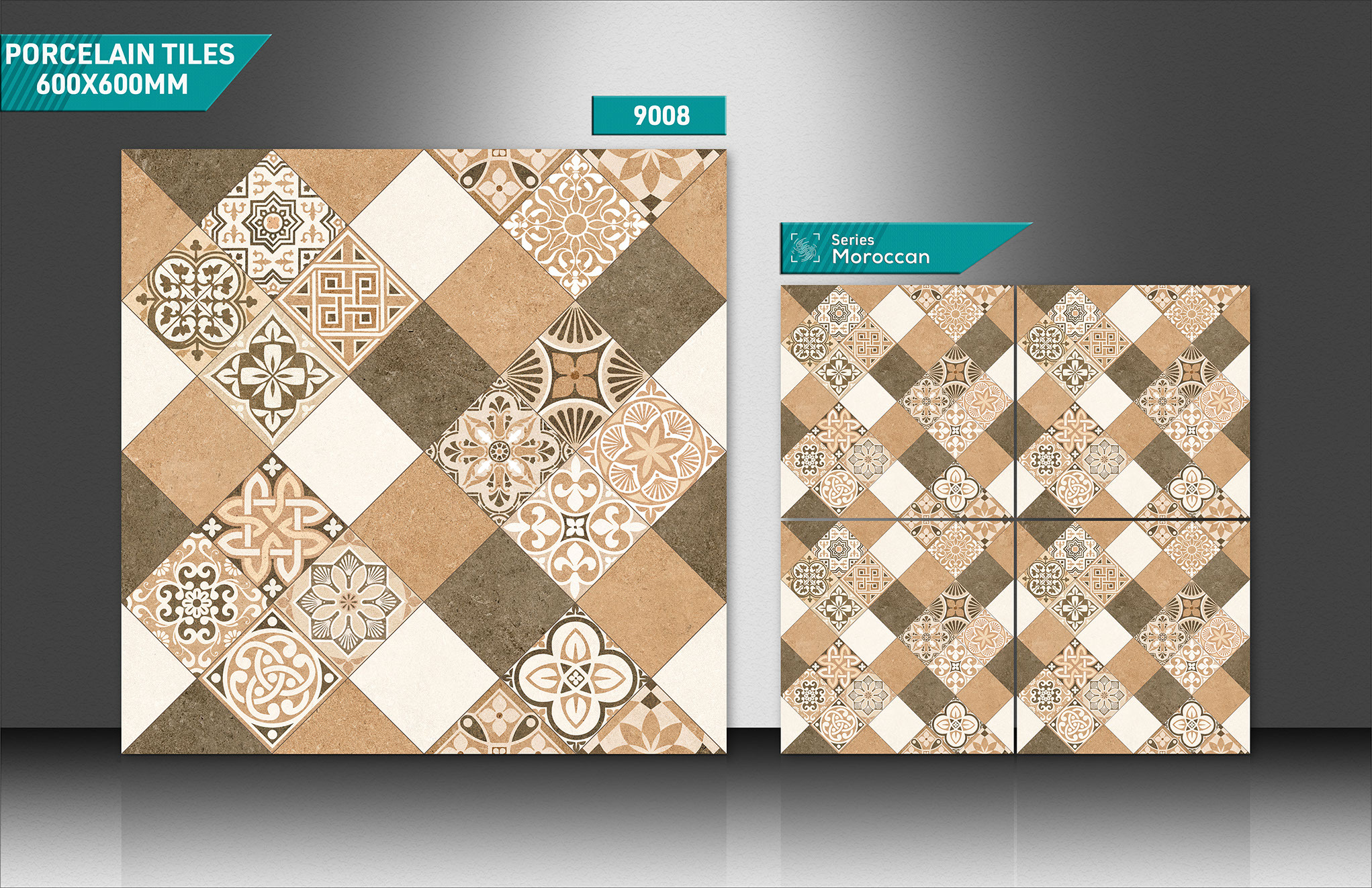 600x600mm Moroccan Porcelain Tiles - Ceramic Material, 9mm Thickness ...