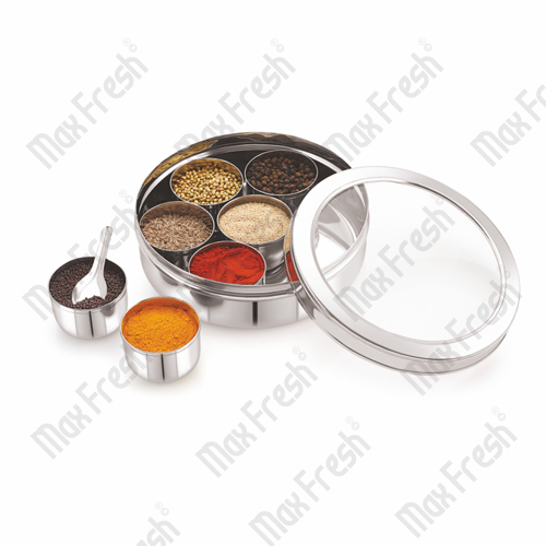 Stainless Steel Spice Box - Stainless Steel, 6 Compartments, Silver ...