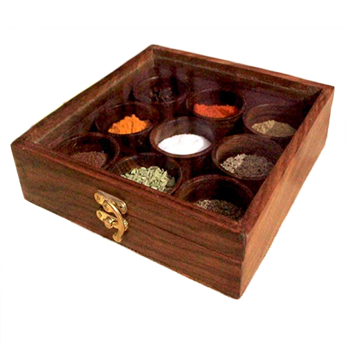 Brown Wooden Square Spice Box at Best Price in Moradabad | Aamir ...