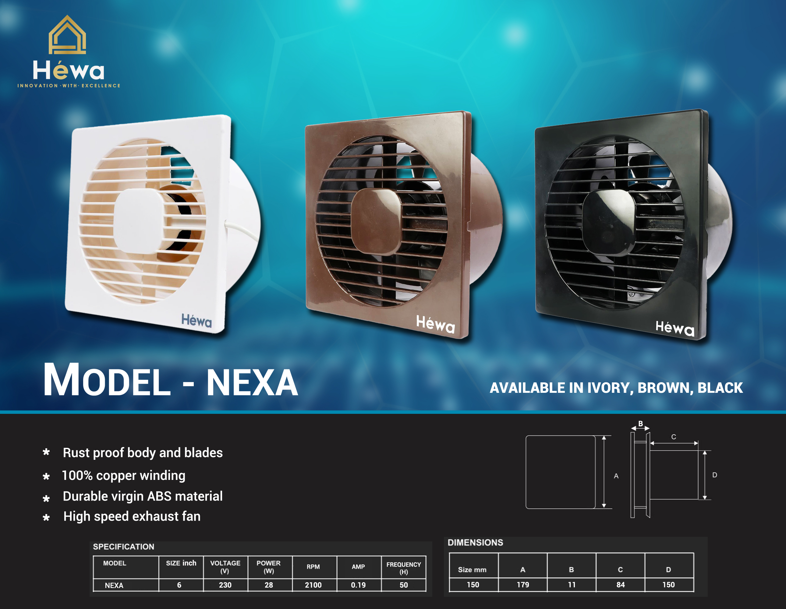 Nexa 150mm Exhaust Fan (black) at Best Price in Delhi | Hewa Lifestyle