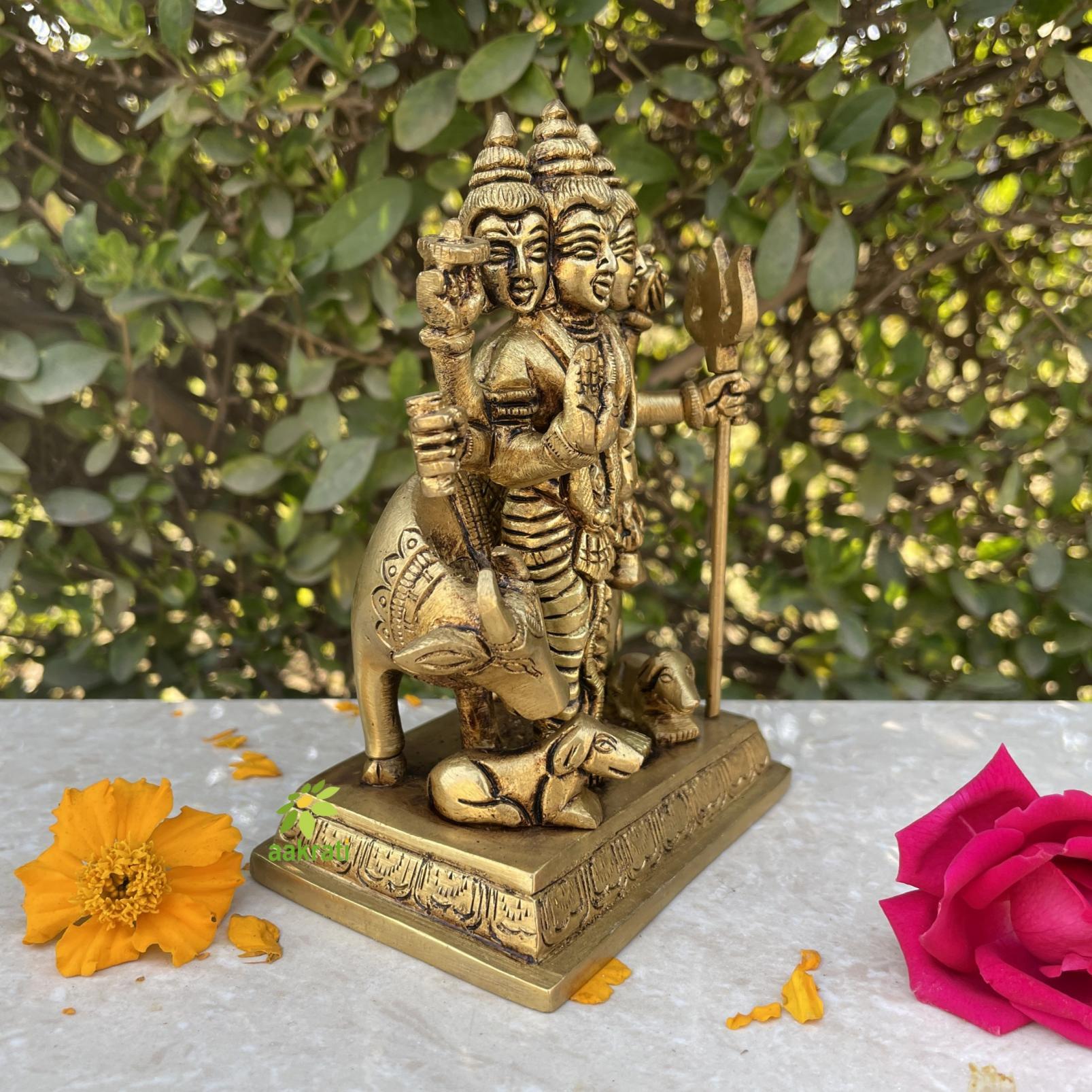 Dattatreya Bhagwaan Lord Dattatreya Brass Idol 3 Inch Bronze Datta Guru ...