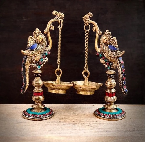 Stone Finish Peacock Diya Stand Brass Appam Deepam Brass Deepak For ...