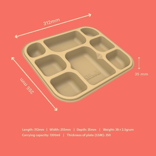 5cp Bagasse Compartmental Disposable Meal Tray - Customized 8cp, Brown ...