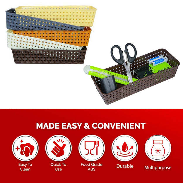 Plastic Multipurpose Desk Organizer Tray Office Drawer Dividers Storage ...