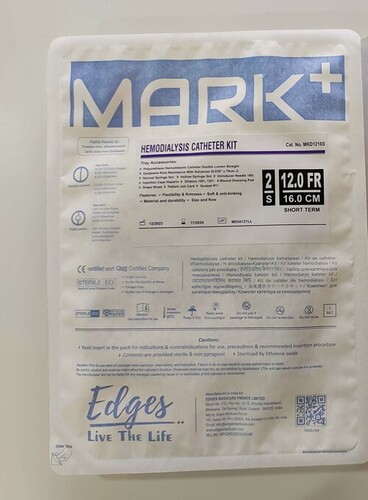 Mark+ Hemodialysis Catheter Set - X-ray Opaque Polyurethane, Efficient ...