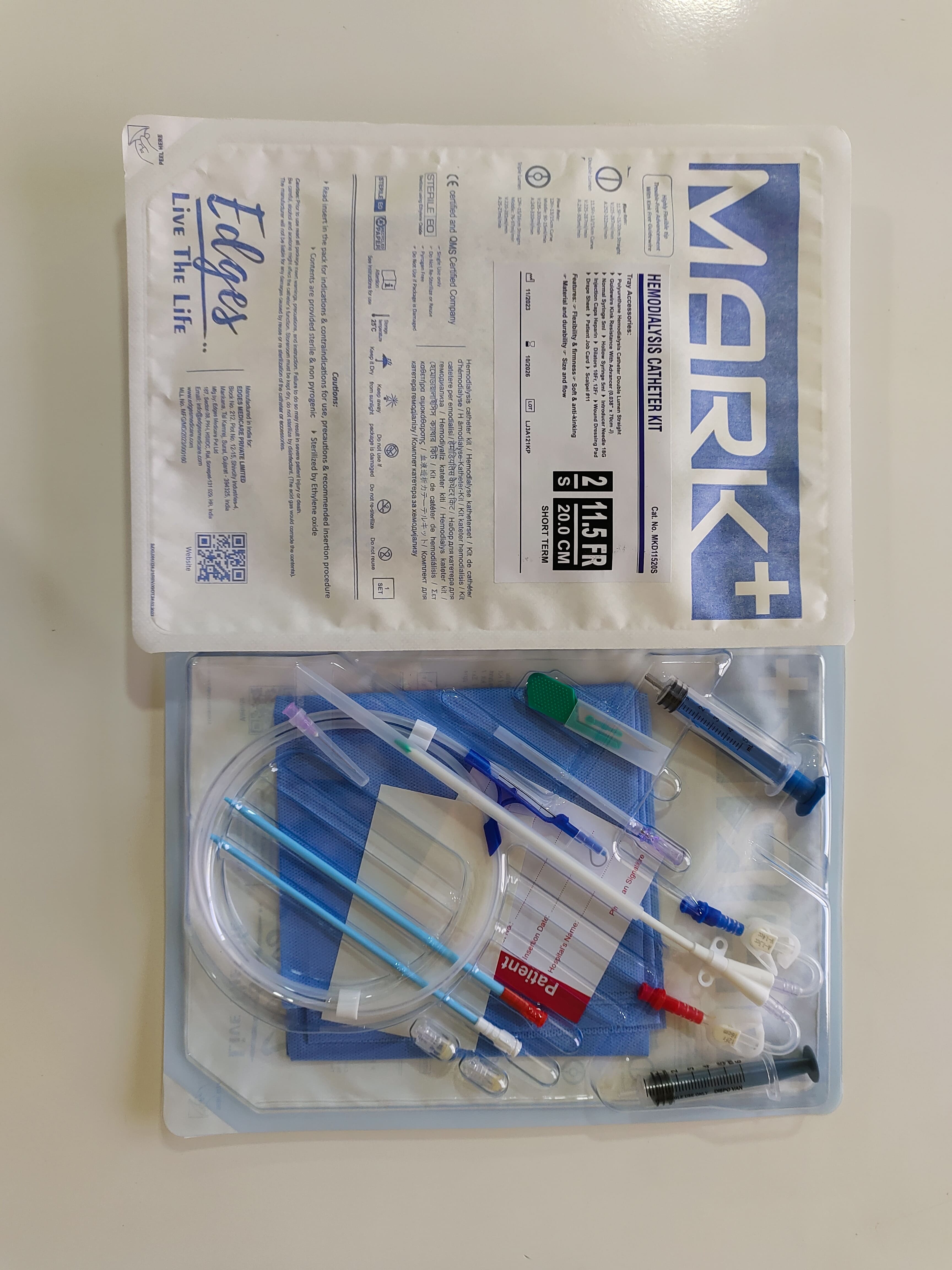 White High-flow 11.5fr 20cm Double Lumen Hemodialysis Catheter Kit ...