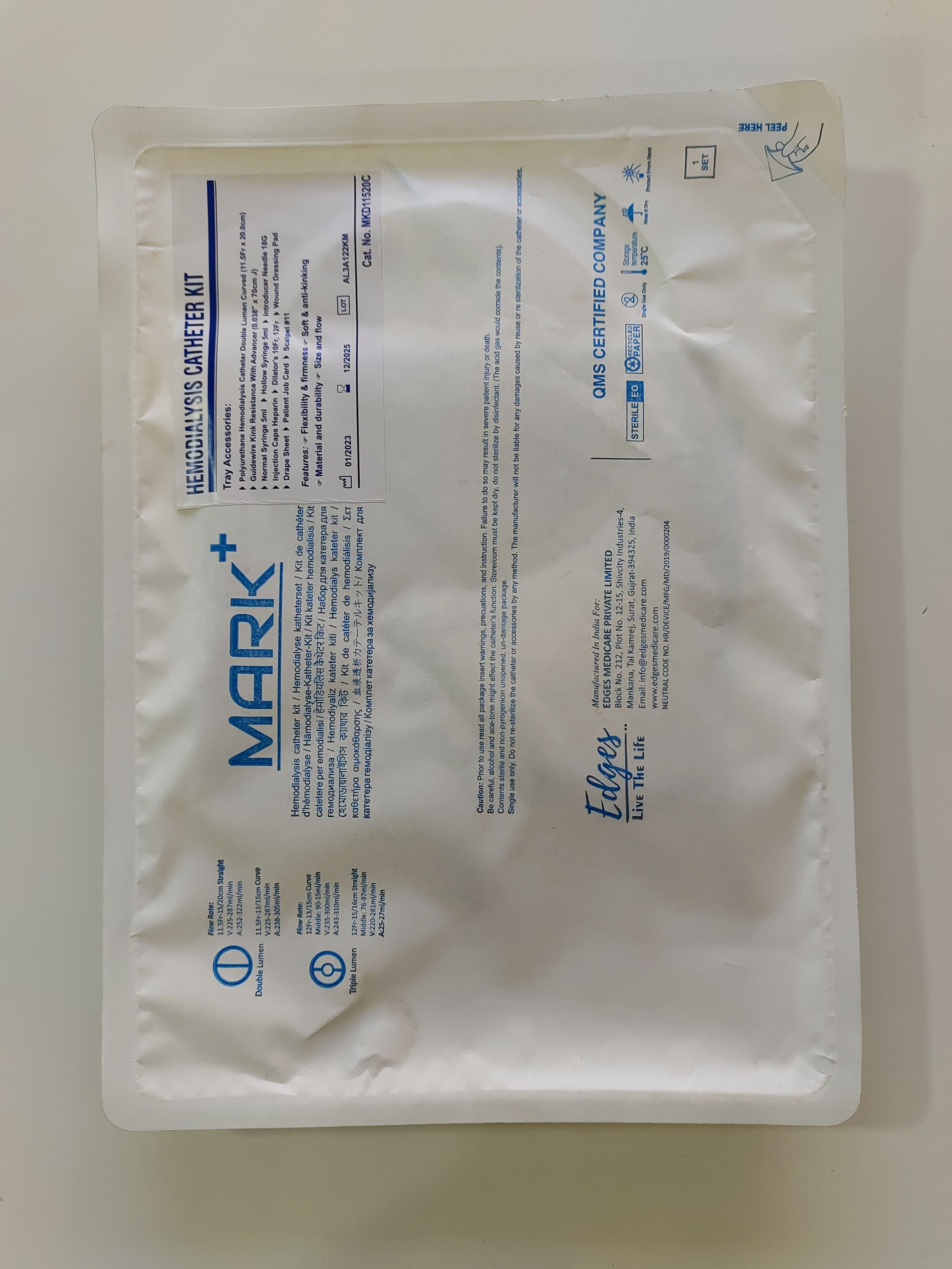 White Disposable Curved Hemodialysis Catheter 11.5fr 20cm Fast ...