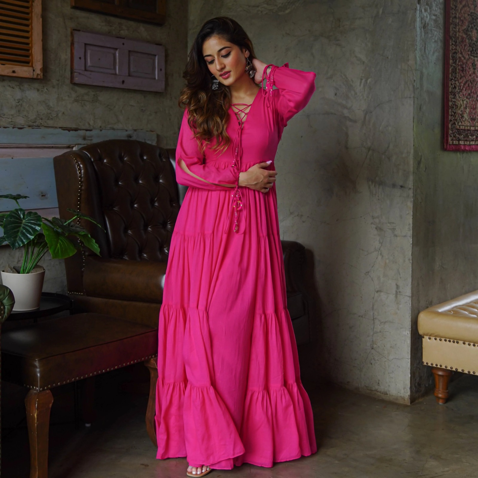 Gown For Women Rani Colour at 799.00 INR in Surat | Tunic Hub