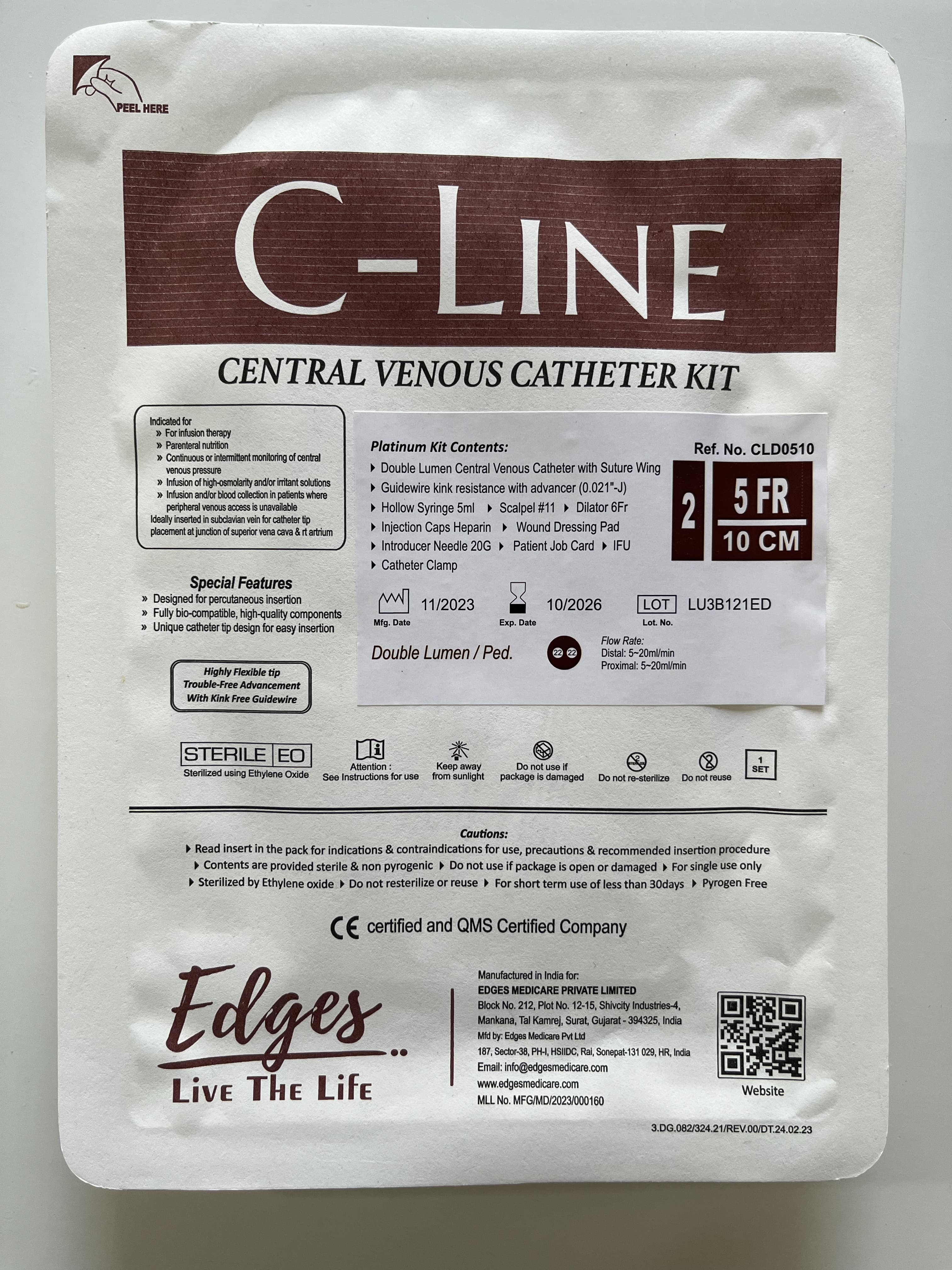 White Hospital Efficiency 5fr 10cm Double Lumen Cvc Catheter Kit Secure ...