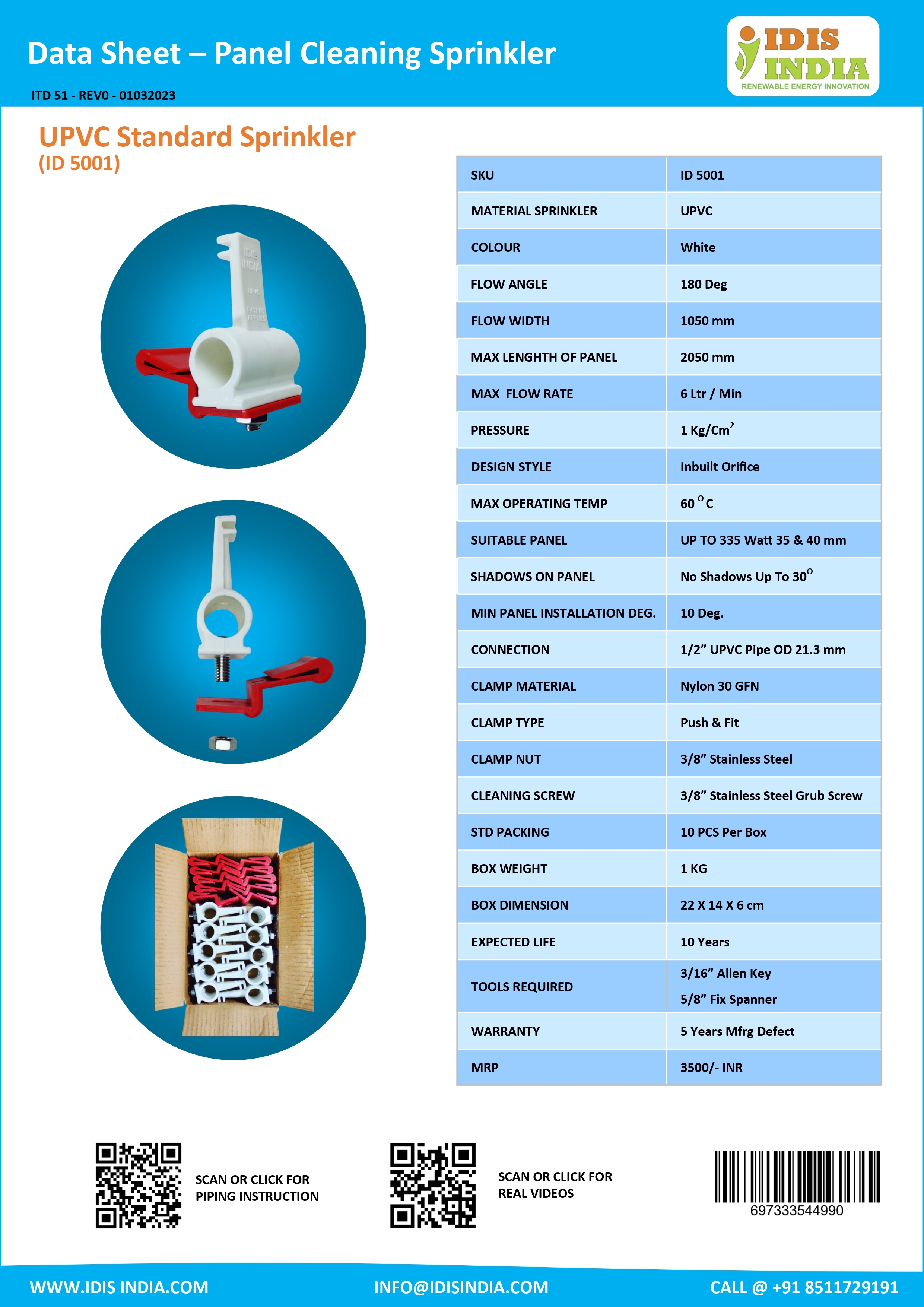 Panel Cleaning Upvc Sprinkler Standard - Upvc Material | Filterless ...
