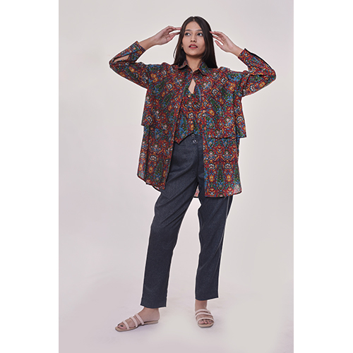 Double Layered Multi Printed Shirt - Full Sleeves Multicolor Fabric ...